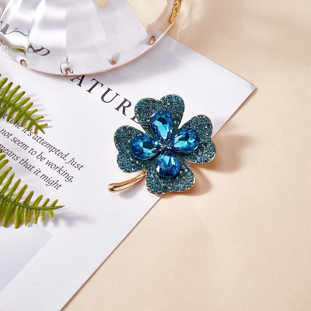 1 pc Cubic Zirconia Clover Brooch Pin Golden Alloy Badge for Backpack ...