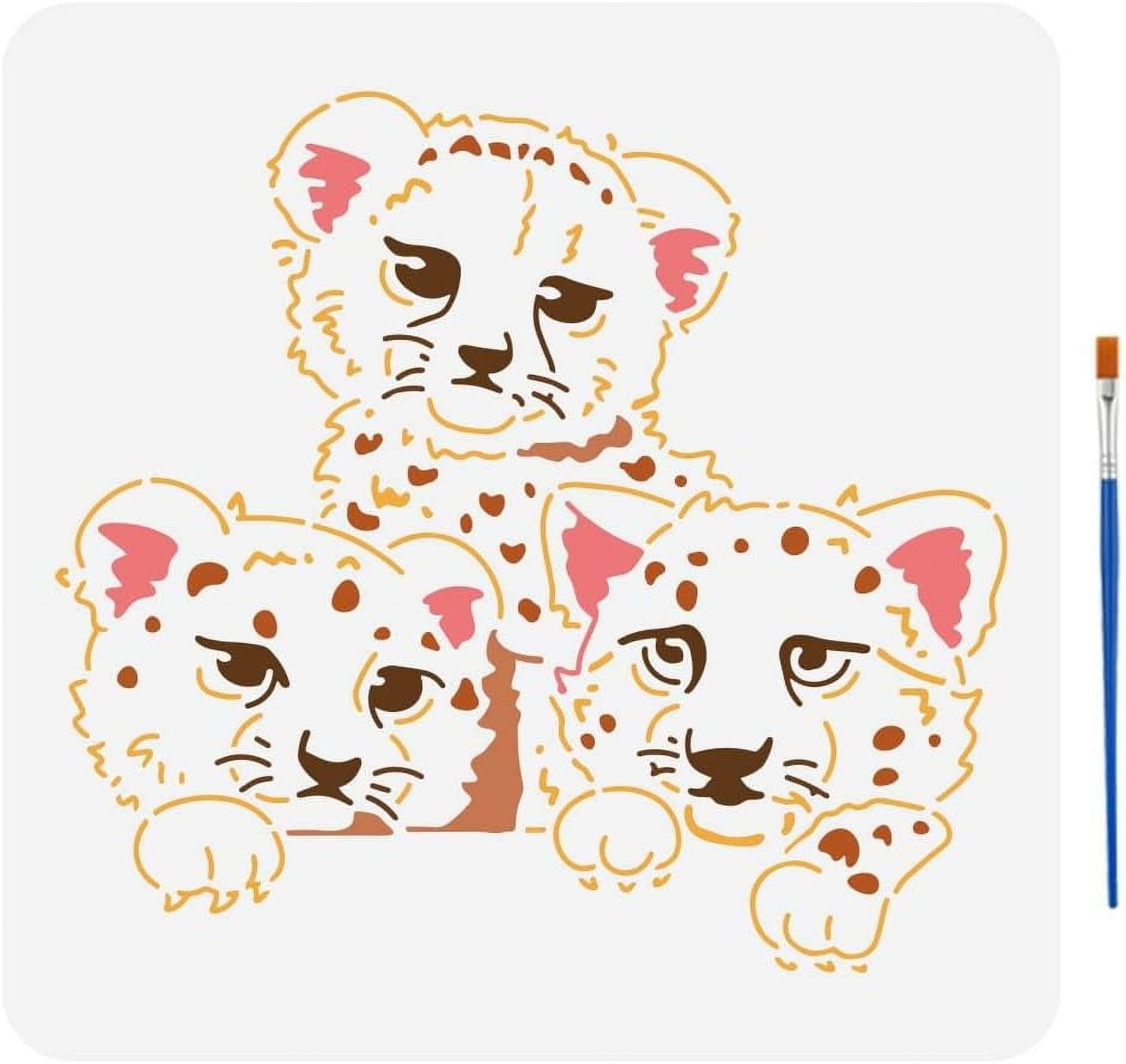 1 pc Cute Little Leopards Stencil for Painting 11.8x11.8 inch Hollowed ...
