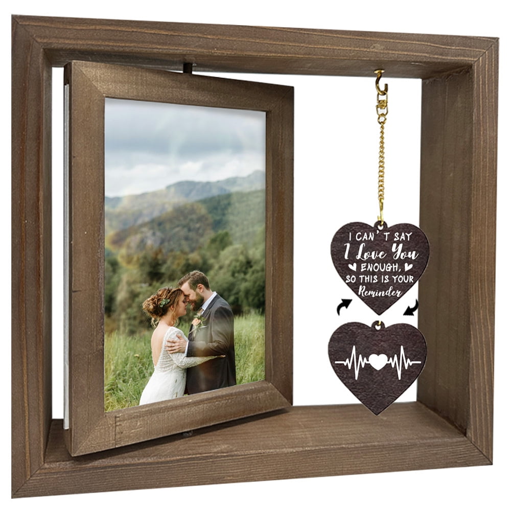 1 pc Double Sided Wooden Rotating Photo Frames with DIY Word Heart ...