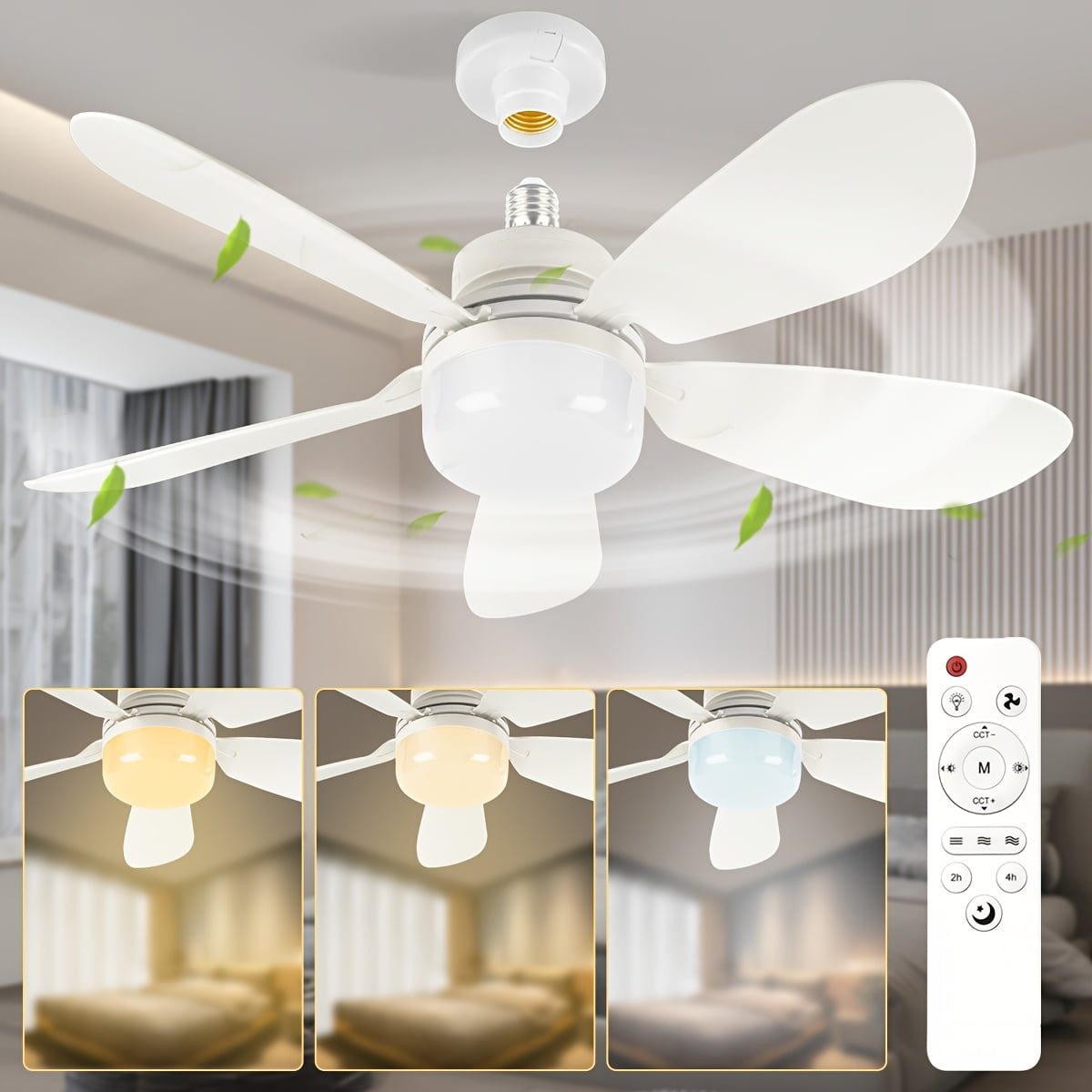 1 pc E27/E26 Screw-in Fan Light With Light & Remote, Stepless Dimming ...