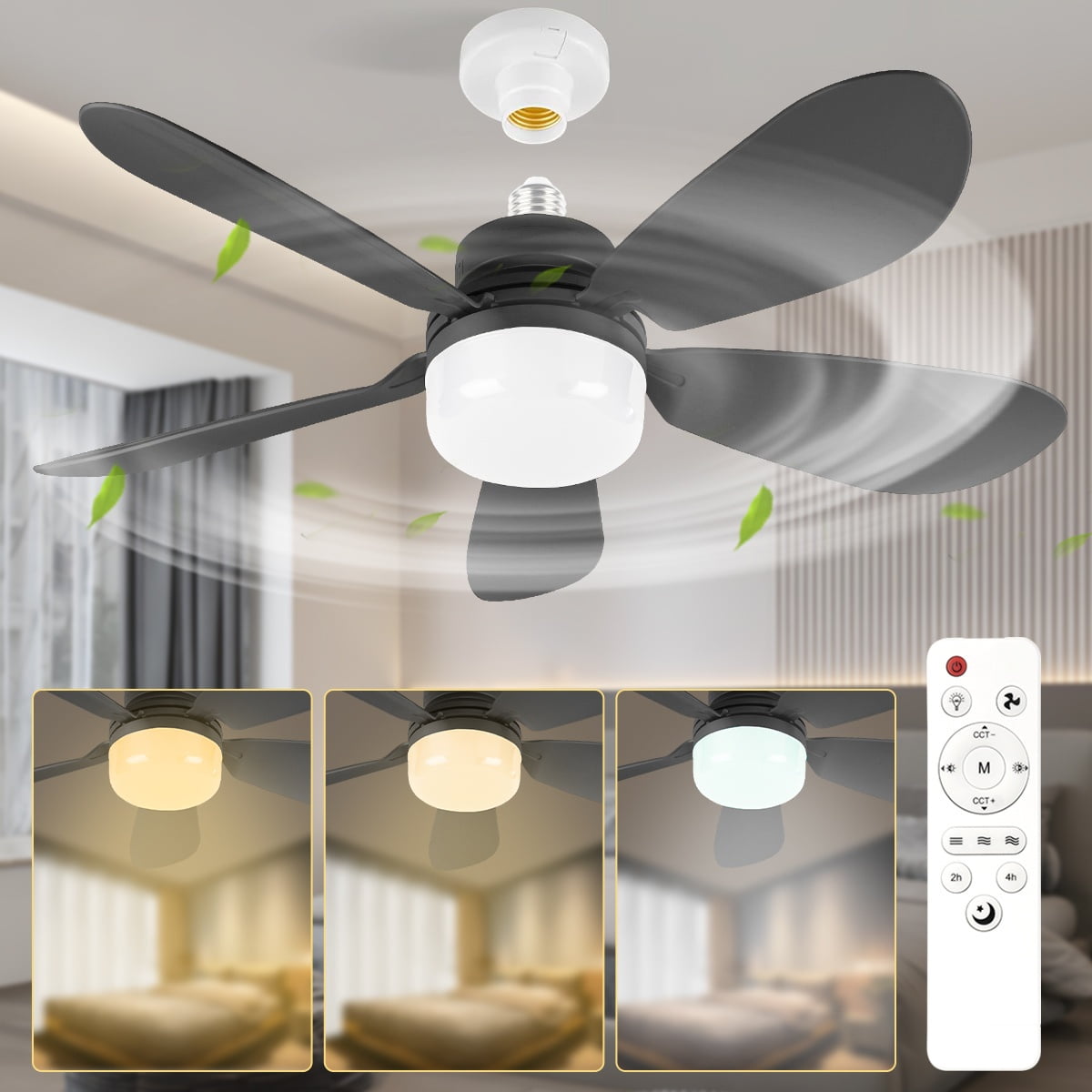 1 pc E27/E26 Screw-in Fan Light With Light & Remote, Stepless Dimming ...