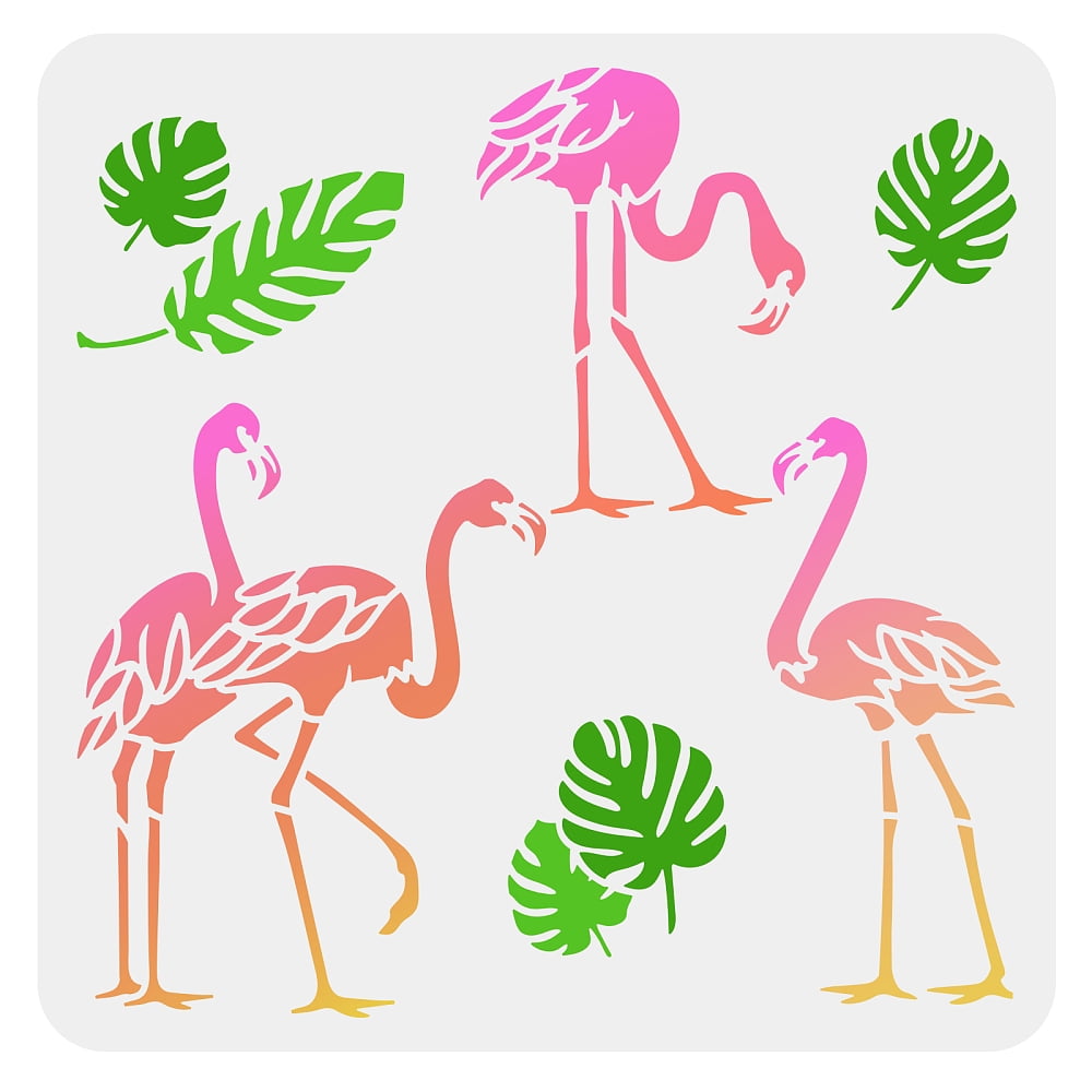 1 pc Flamingo Stencils for Painting 11.8x11.8inch Reusable Palm Tropical Leaves and Flamingos ...