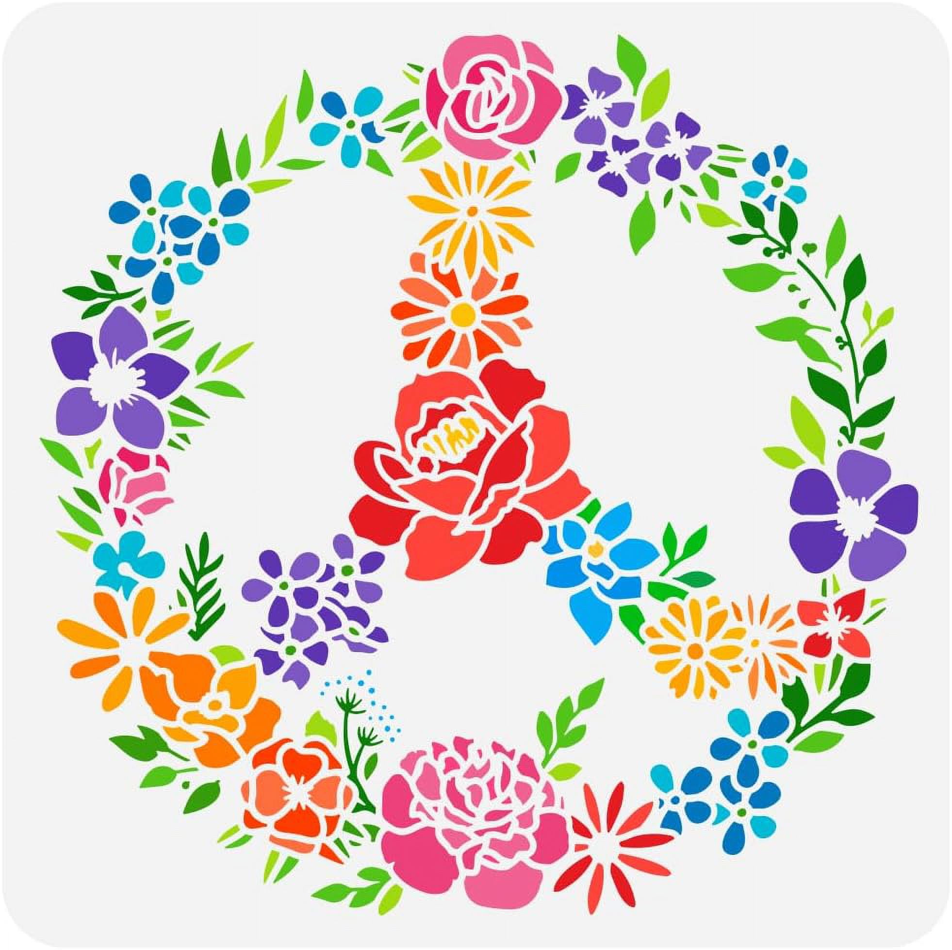 1 pc Floral Peace Symbol Painting Stencil 11.8x11.8 inch Reusable Peace ...