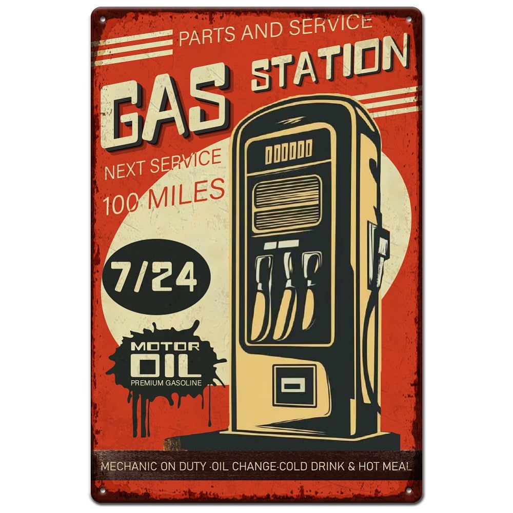 1 pc Gas Station Metal Tin Sign Open 7/24 Tin Signs Retro Fuel Reminder ...