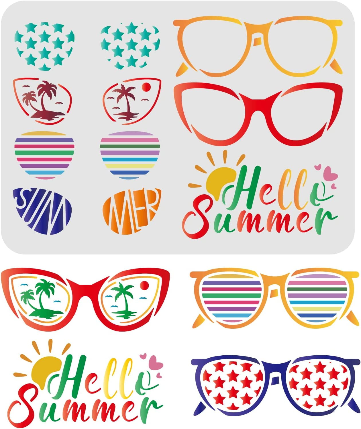 1 pc Hello Summer Stencil 11.7x8.3inch Sunglasses Drawing Stencil ...