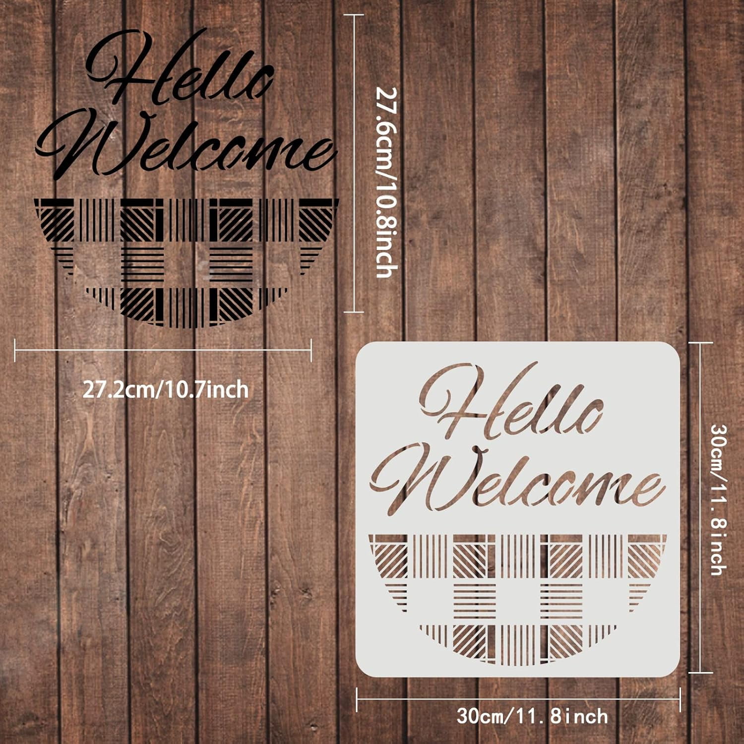 1 pc Hello Welcome Stencils 30x30cm Plastic Welcome Stencil Plaid ...