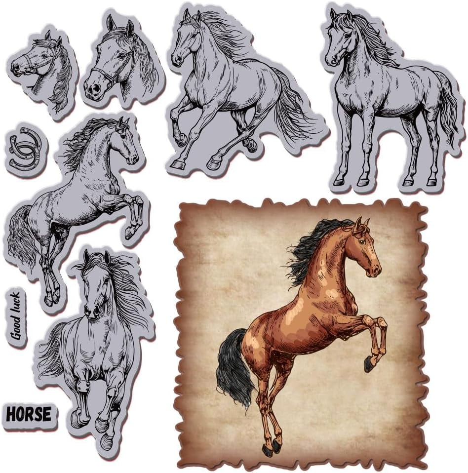1 pc Horse Cling Rubber Stamp 8.7"x7" Realistic Horse EVA Stamps ...