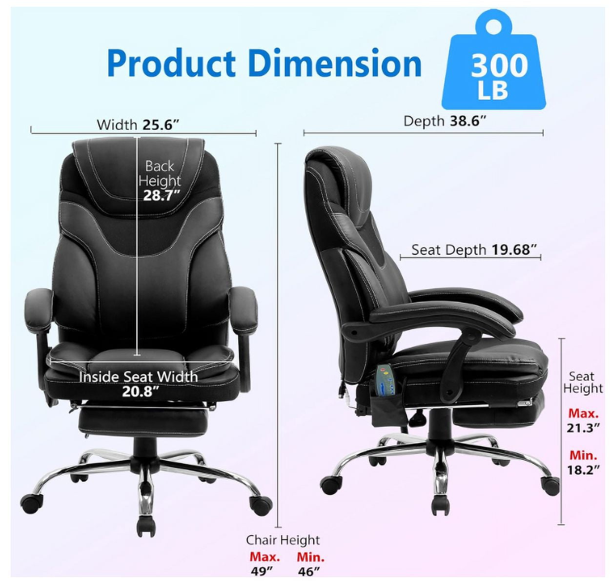 1 pc Massage Reclining Office Chair with Footrest, High Back Computer ...