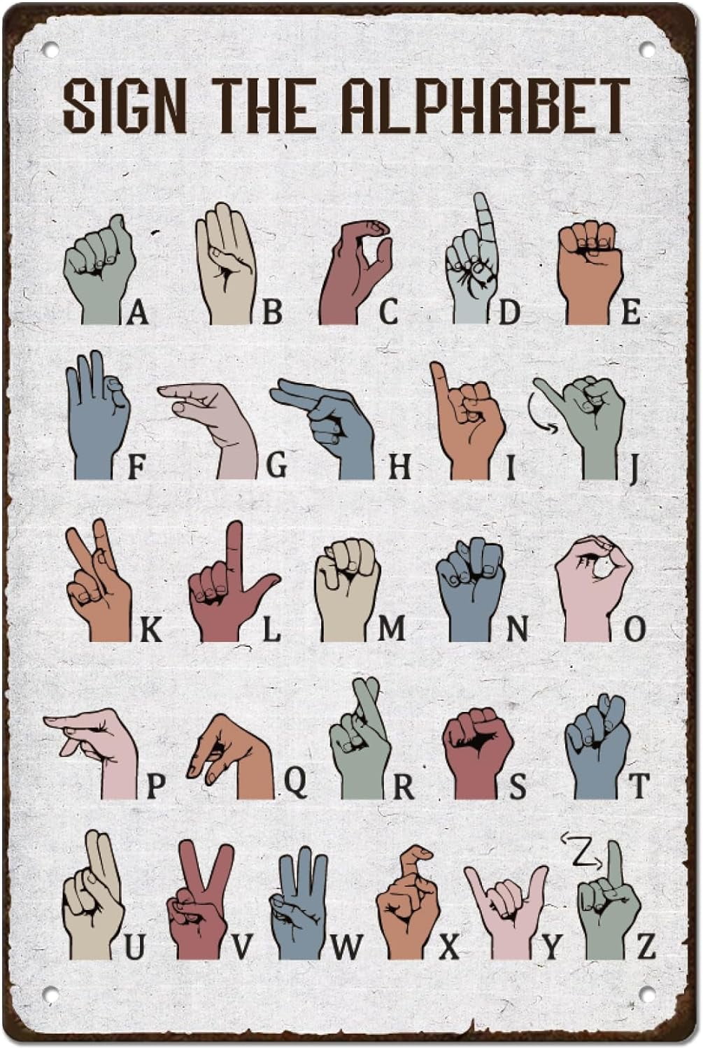 1 pc Metal Tin Signs Vintage ASL American Sign Language Alphabet ...