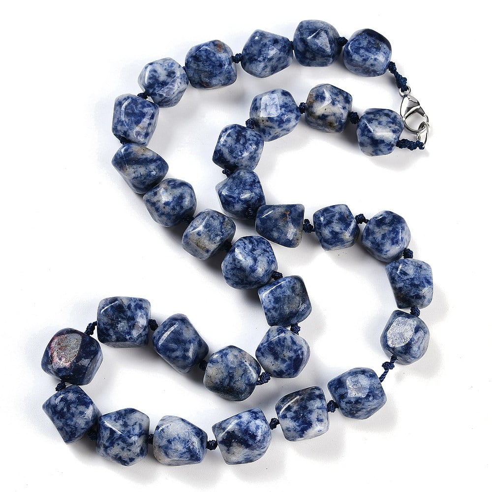 1 pc Natural Blue Spot Jasper Beaded Necklaces for Women Men 20.08~21. ...