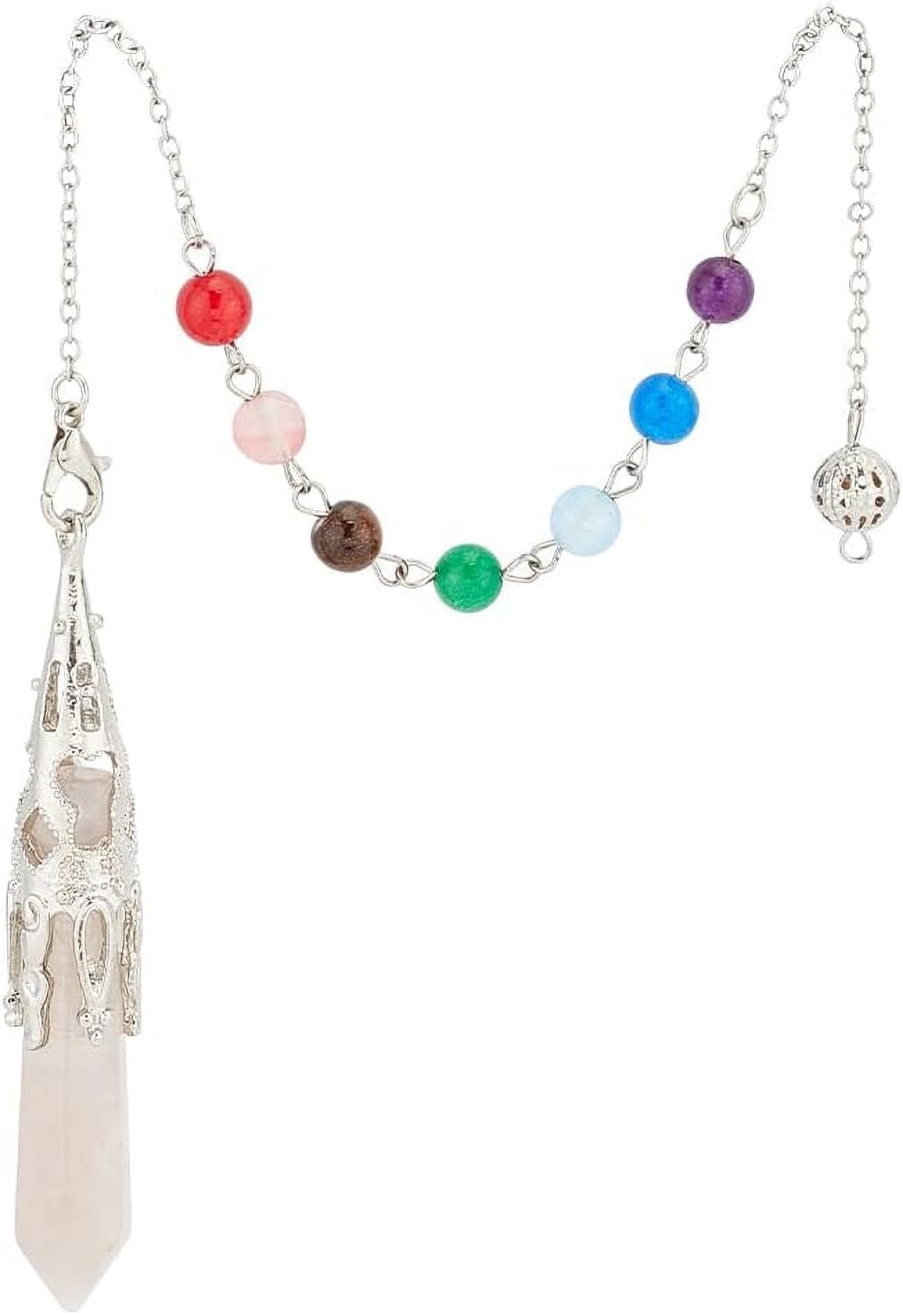 1 pc Natural Rose Quartz Pointed Dowsing Pendulums with Platinum Tone ...