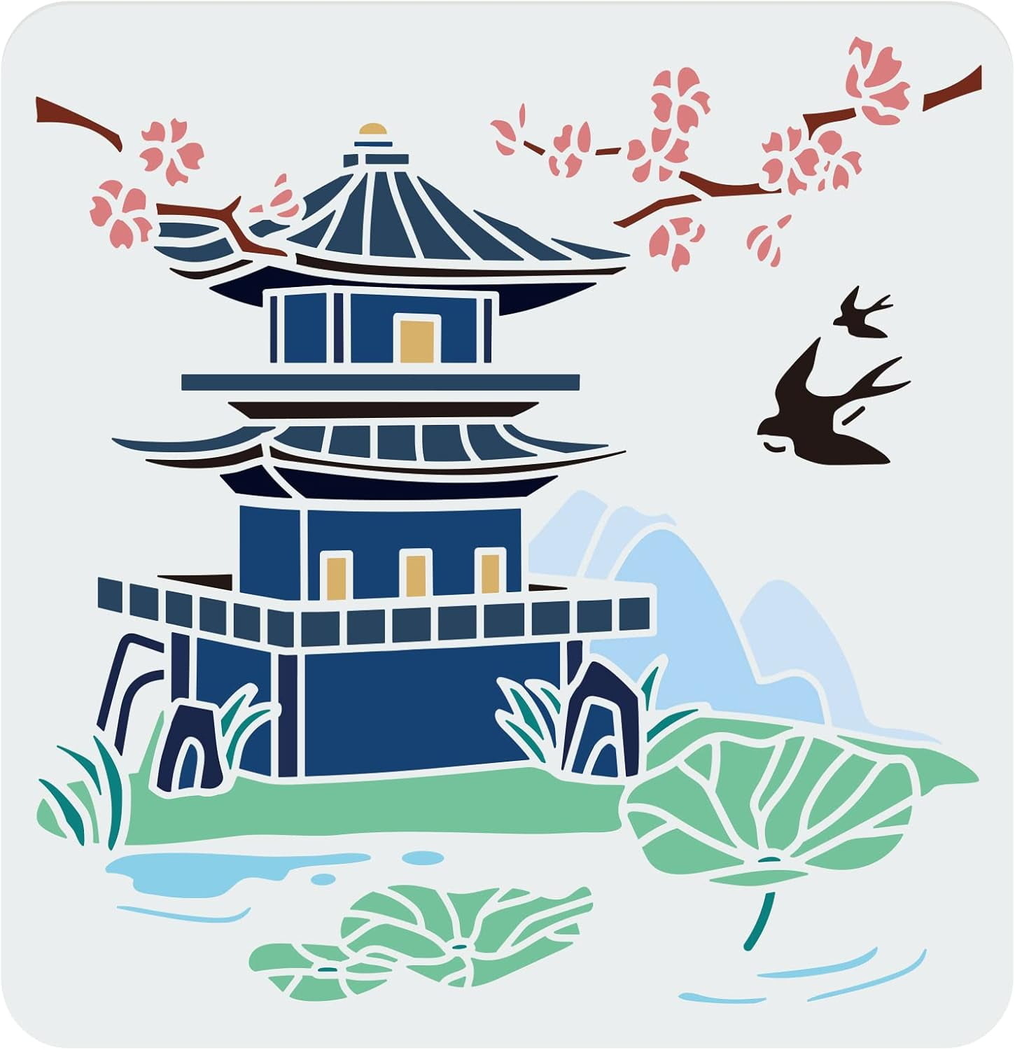 1 pc Oriental Pagoda Stencil 30x30cm Ancient Tower Stencil Cutout ...