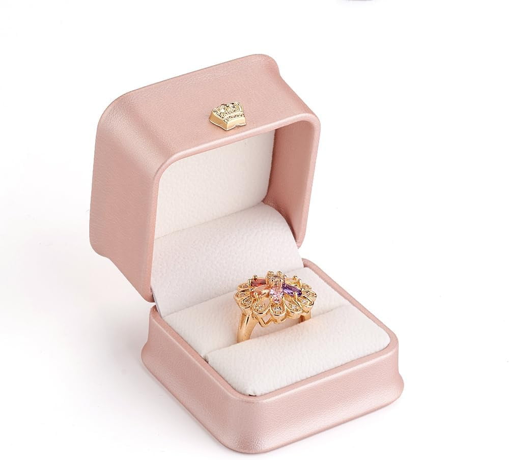 1 pc PU Leather Ring Gift Boxes with Golden Plated Iron Crown and ...