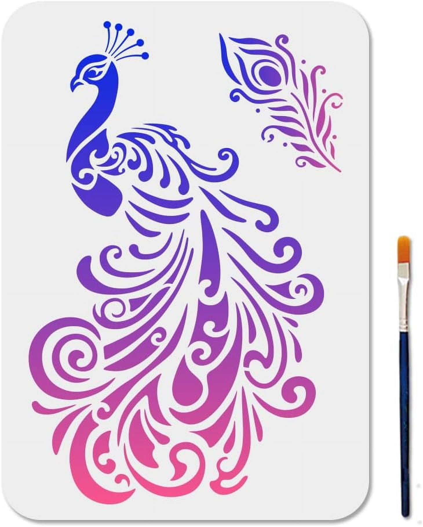1 pc Peacock Stencil Mandala Peacock Stencils 11.7x8.3inch Peacock Plume Reusable Plastic ...