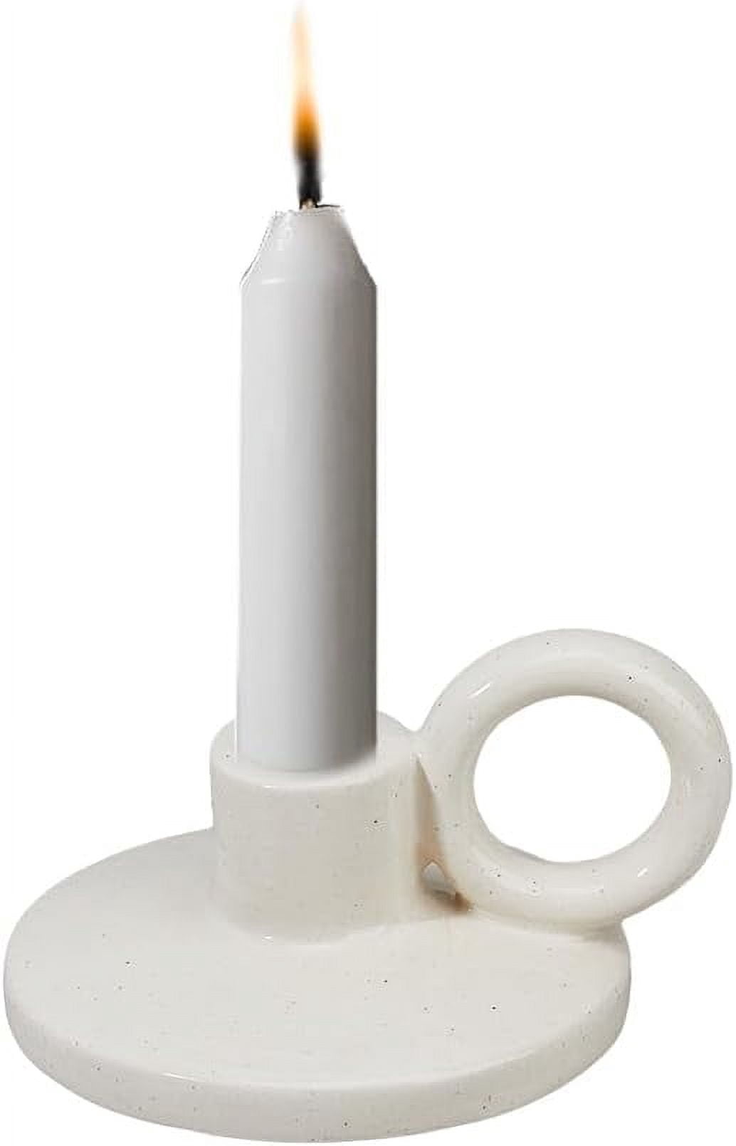 1 pc Porcelain Candle Holder Round Candlestick Base with Handle White ...