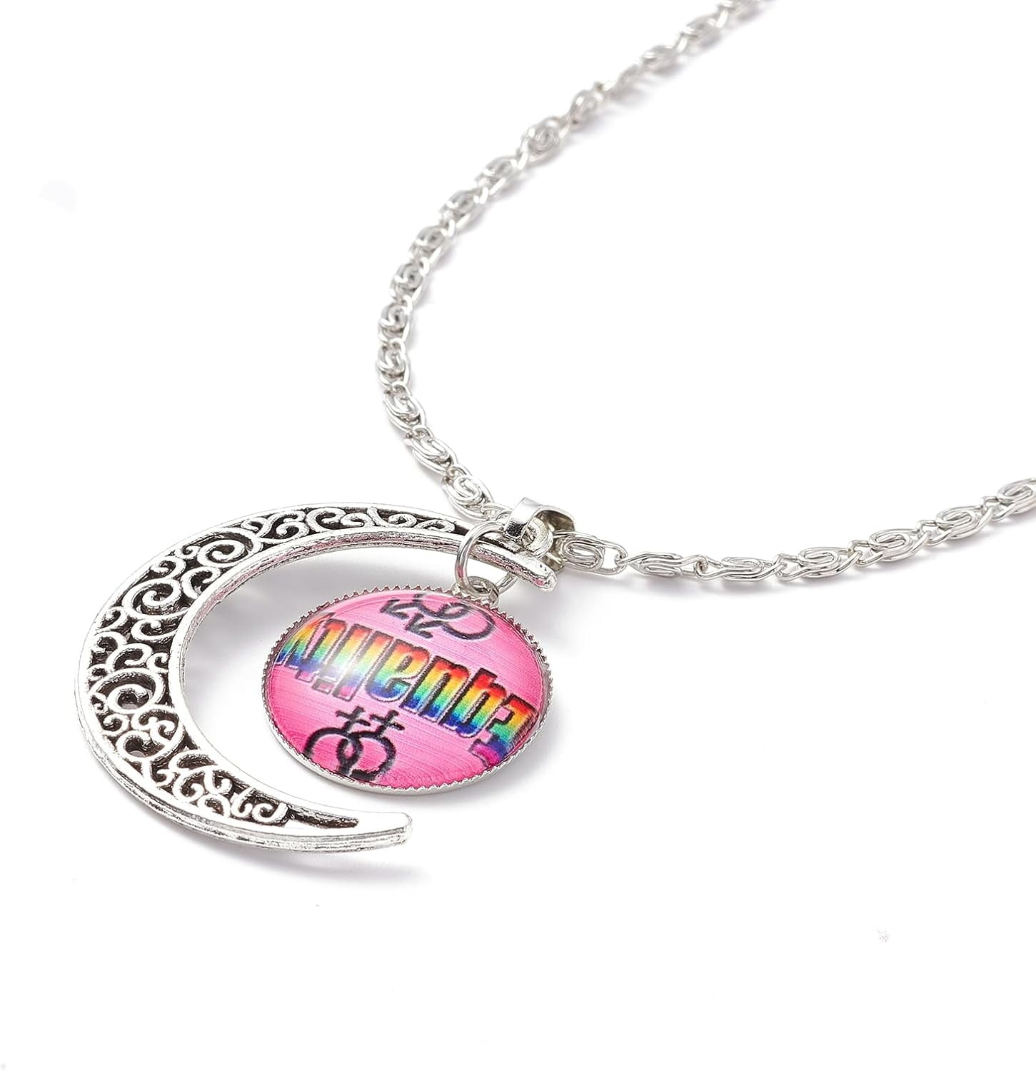 1 pc Rainbow Pride Necklace Equality Word Flat Round Moon Pendant ...