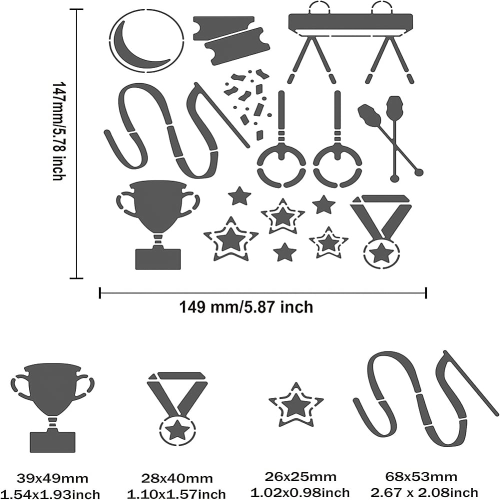 1 pc Sports Themed Pattern Stencil 15.6x15.6cm Stainless Steel Trophies ...