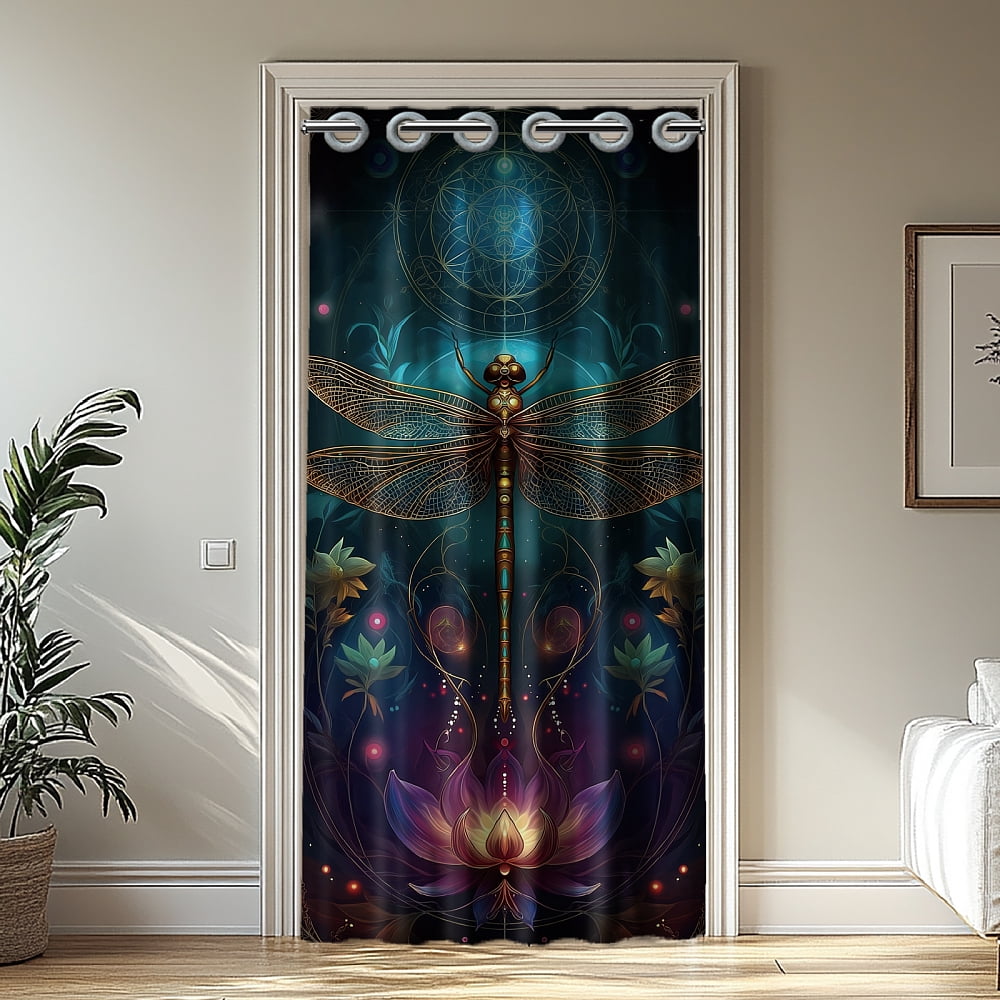 1 pc Style Polyester Door Curtain with Plastic Ring Colorful Dragonfly ...