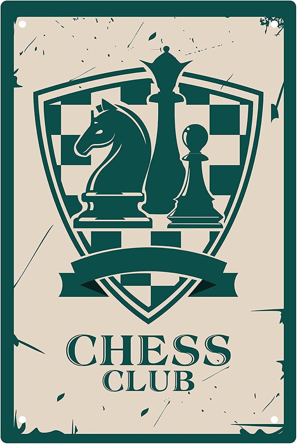 1 pc Tin Sign Chess Club Retro Vintage Metal Wall Decoration Art Mural ...