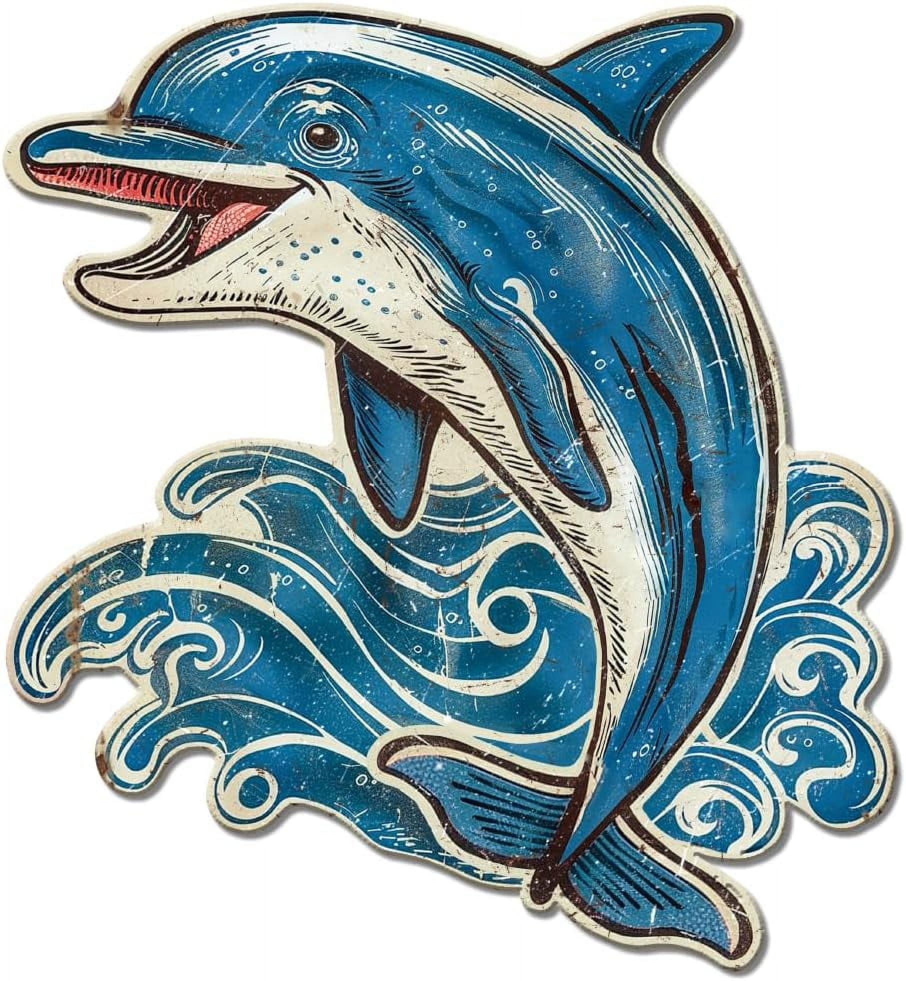 1 pc Vintage Metal Dolphin Tin Sign Retro Sea Dolphin Plaque Poster ...