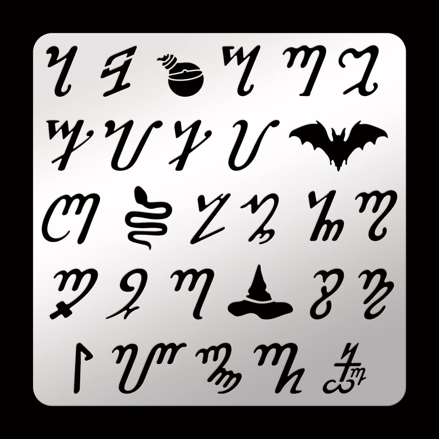 1 pc Witches Alphabet Metal Stencil 15.6cm Stainless Steel Magic Theban ...