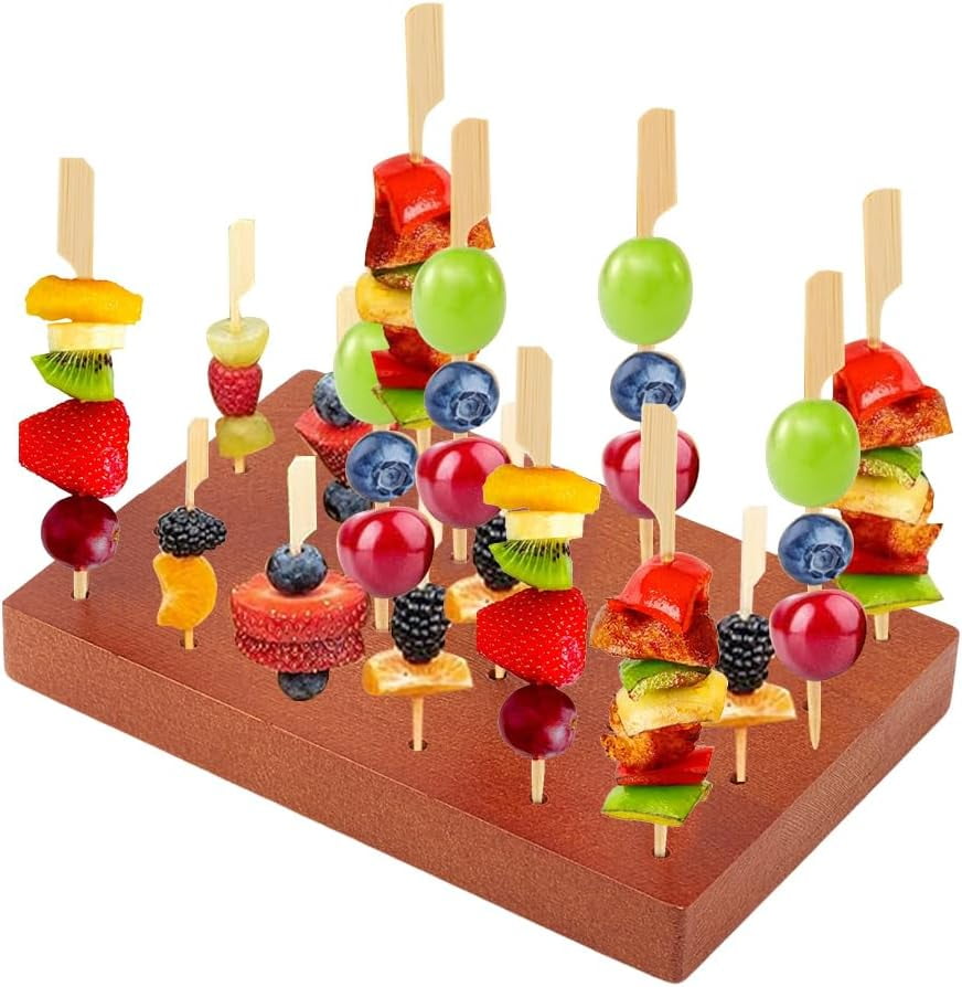 1 pc Wooden Food Skewer Display Holder Fruit Kabobs Skewers Stand Board ...