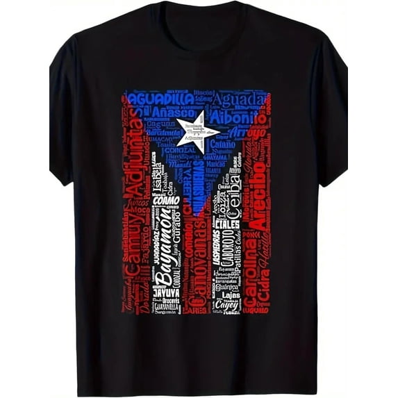 1 pcs, 100% Cotton, Puerto Rico Flag Pattern Letter Print T-Shirt ...
