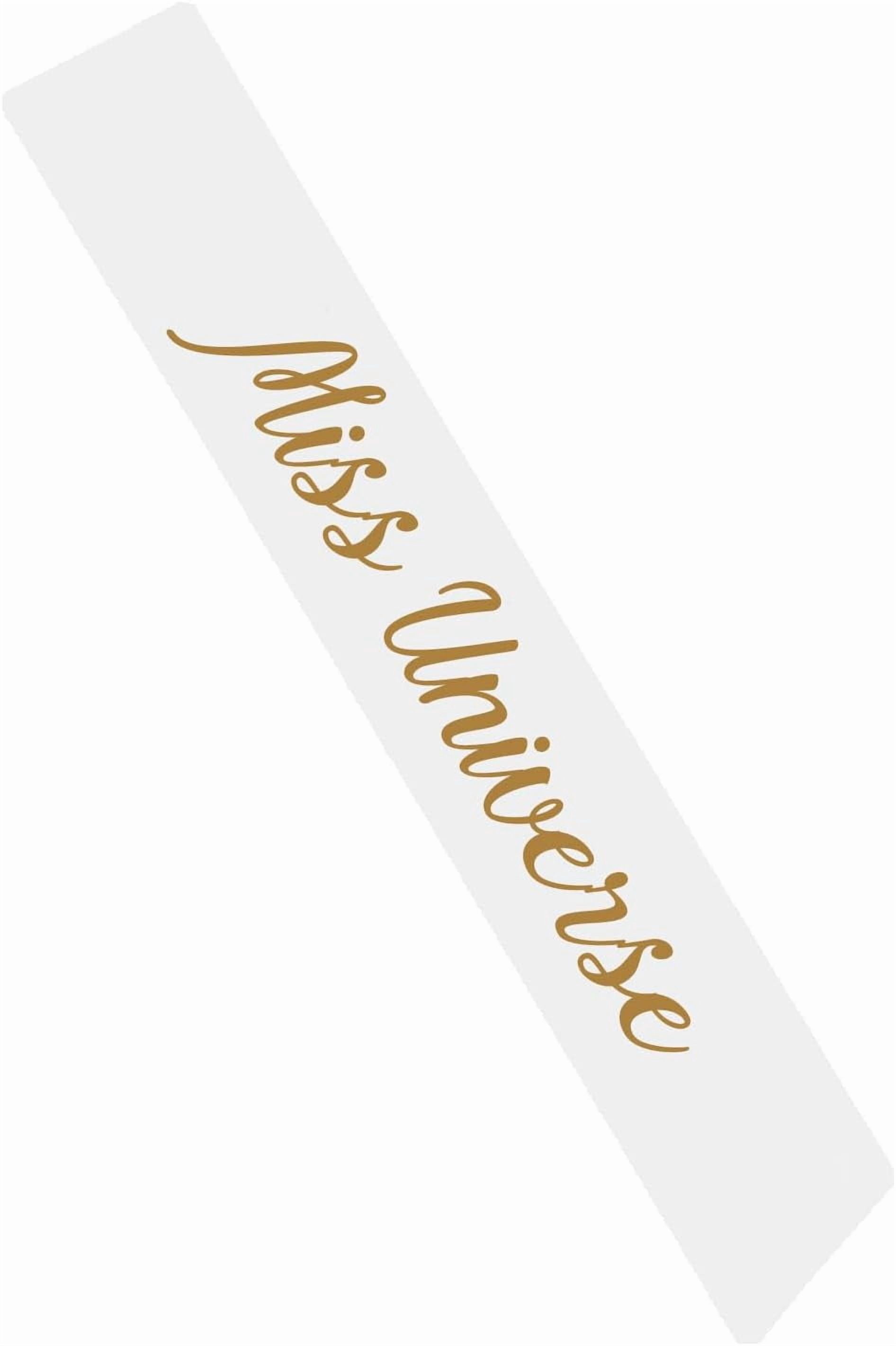 1 pcs Miss Universe Sash White Satin Sash with Gold Glitter Letters ...