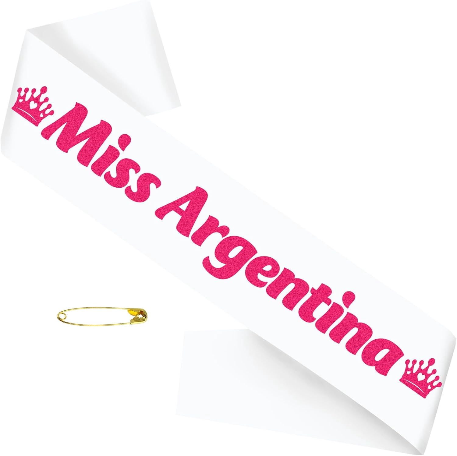 1 pcs White Miss Argentina Sash with Pink Printed, Across The Body ...