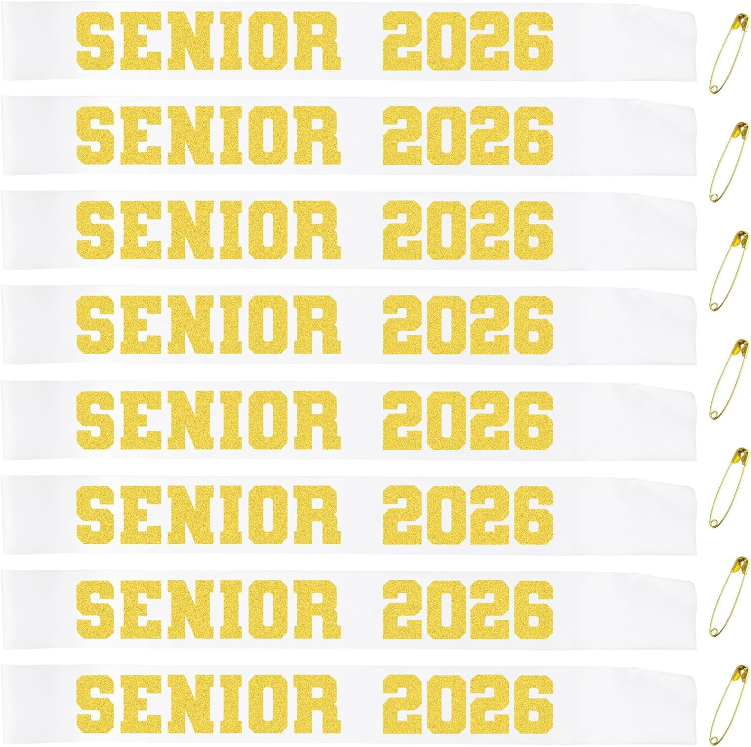 1 pcs White Senior 2026 Sashes with Gold Glitter Letters - Senior Sash ...