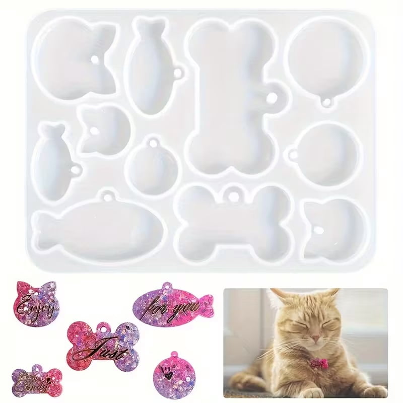 1 piece 11-cavity silicone pet ID tag mold - DIY crystal epoxy resin ...