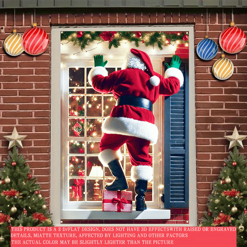 1 piece, 2D flat banner, Christmas Santa Claus pattern curtain ...