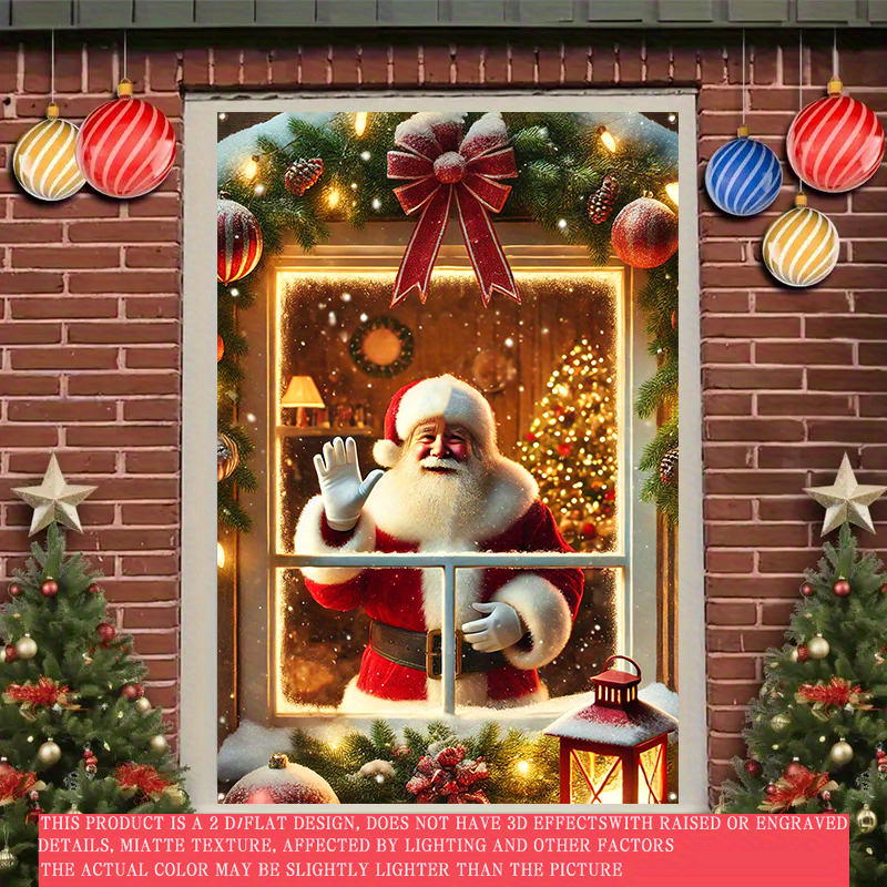1 piece, 2D flat banner, Christmas Santa Claus pattern curtain ...