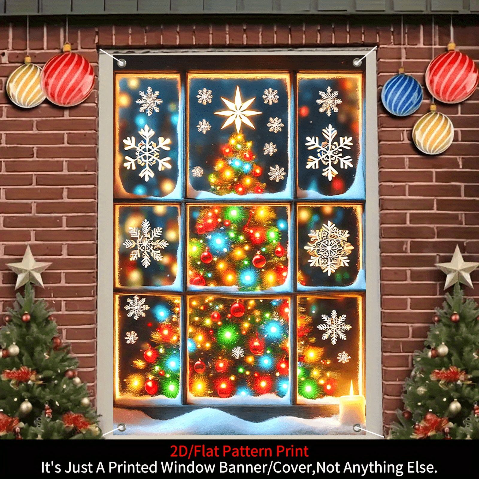 1 piece, 2D flat banner, Christmas tree pattern curtain decoration ...