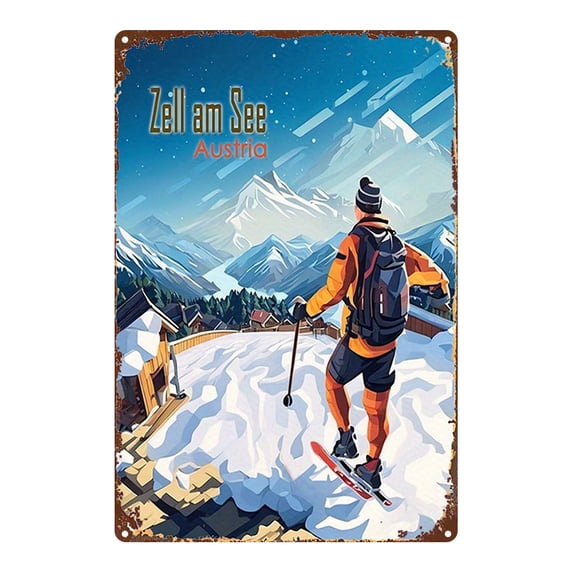 1 piece of Austrian Zell am See metal sign - vintage mountain scene ...