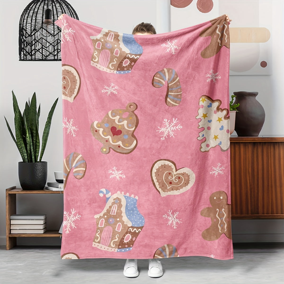 1 piece of Comfortable Pink Gingerbread Christmas Blanket | Soft, Warm ...