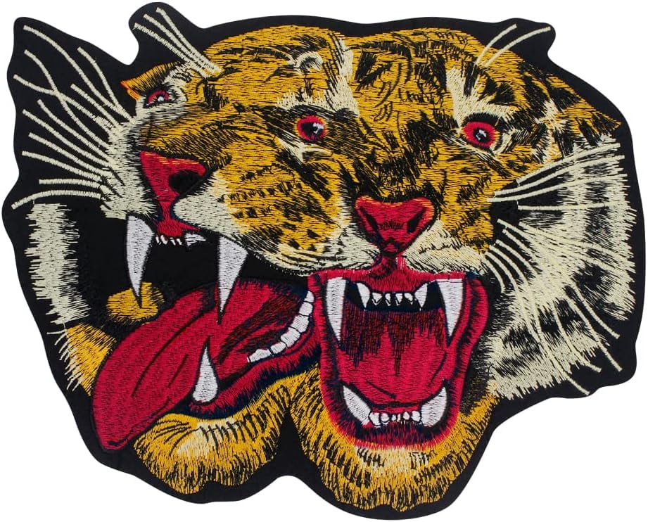 1 piece Double Tiger Head Patches Roaring Tiger Embroidered Applique Iron on Patches Sticker for ...