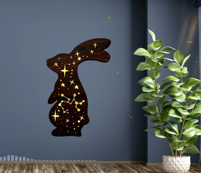 1 Piece Of LED Wooden Creative Hanging Sign, Wood Grain Rabbit Wood ...