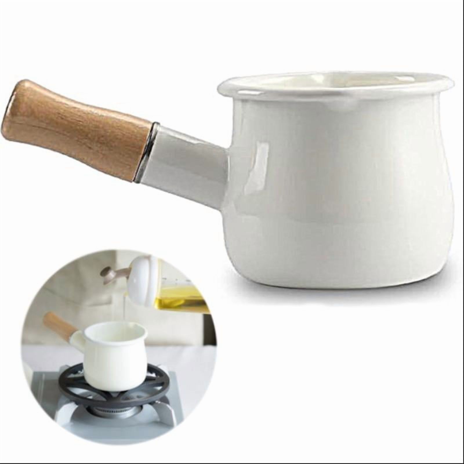 1 piece Mini enamel milk pot with heat-insulated wooden handle and ...