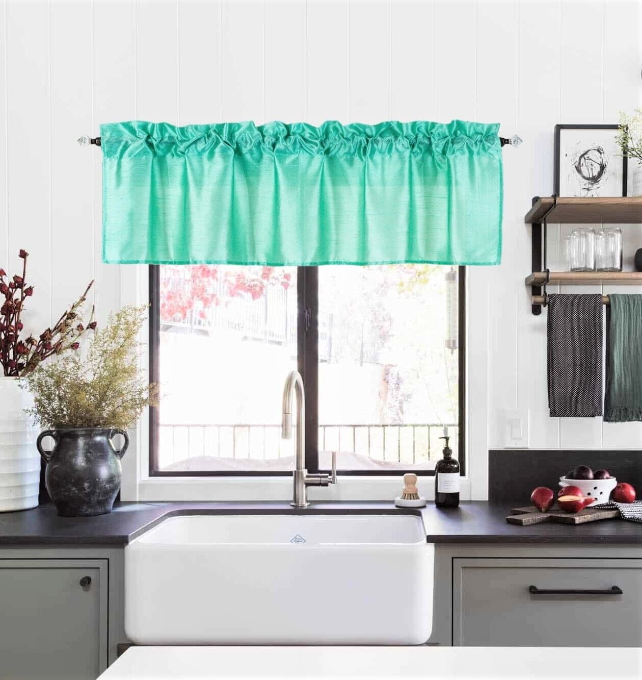 1 piece S18 luxury straight sheer faux silk window curtain valance for ...