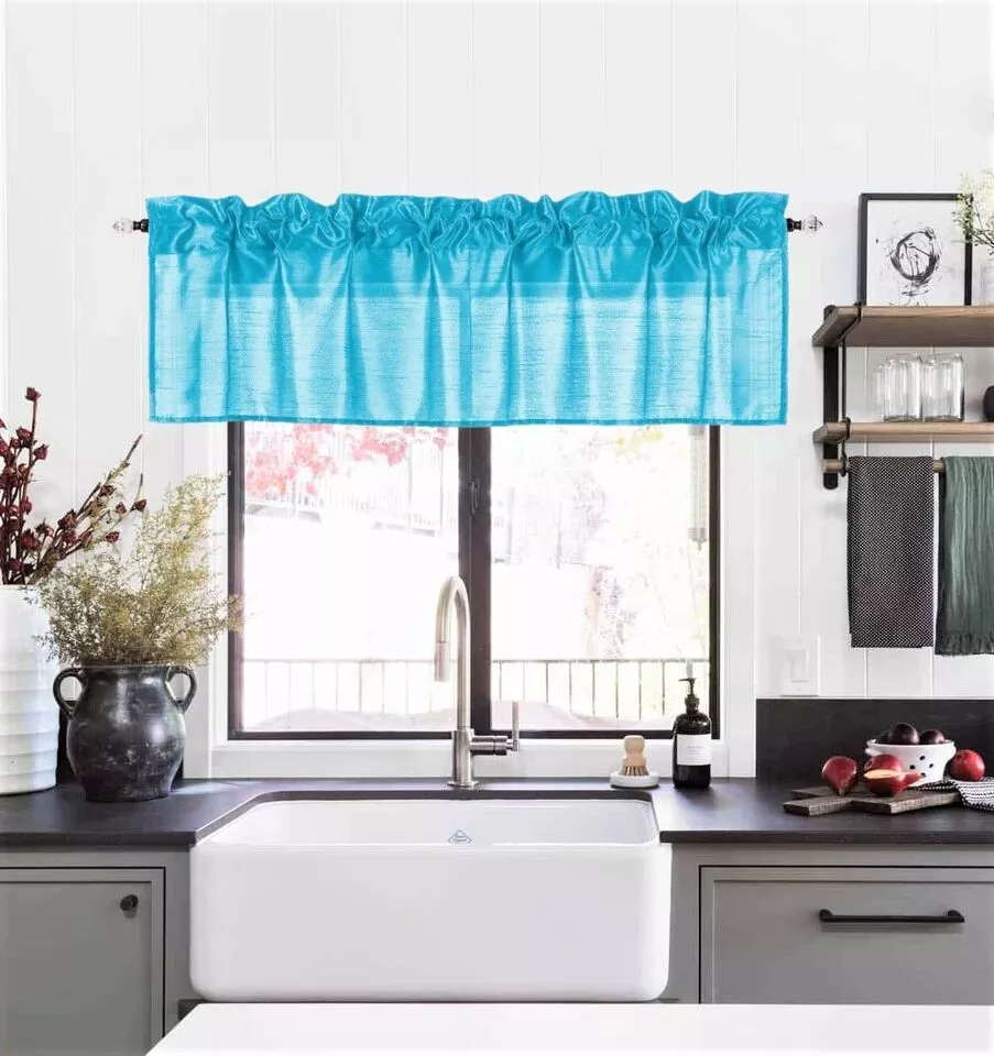1 piece S18 luxury straight sheer faux silk window curtain valance for ...