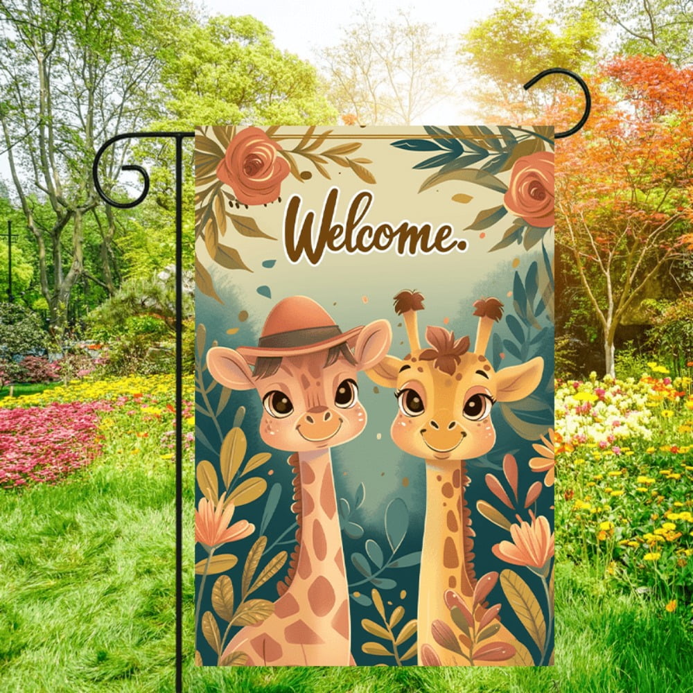1 piece, Spring Double-sided Garden Welcome Flag - 2D flat cute giraffe ...