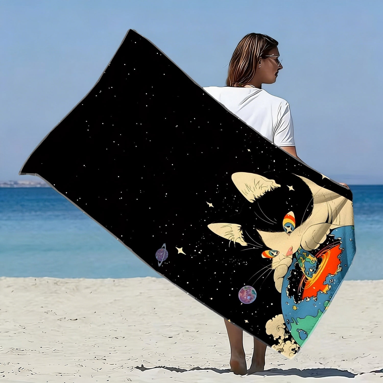 1 piece of ancient space main bath towel, can be printed on the planet ...