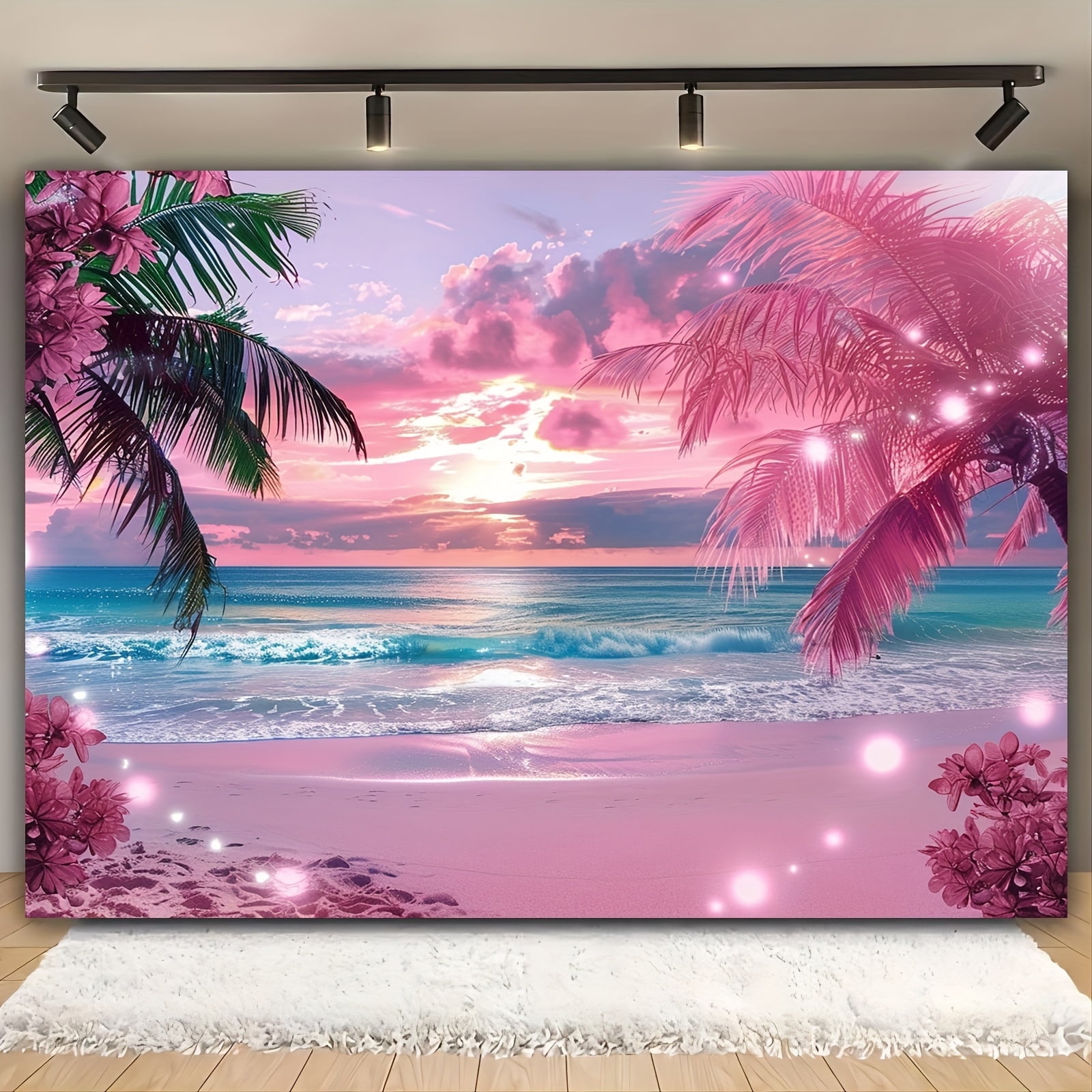 1 piece of bright pink sunset backdrop of the Hawaiian beach - tropical ...