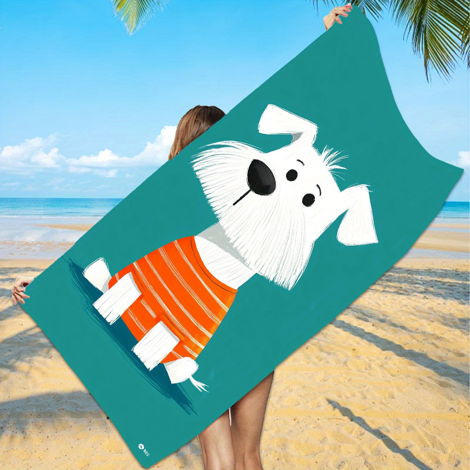 1 piece, cute puppy, orange striped clothing pattern, beach towel ...