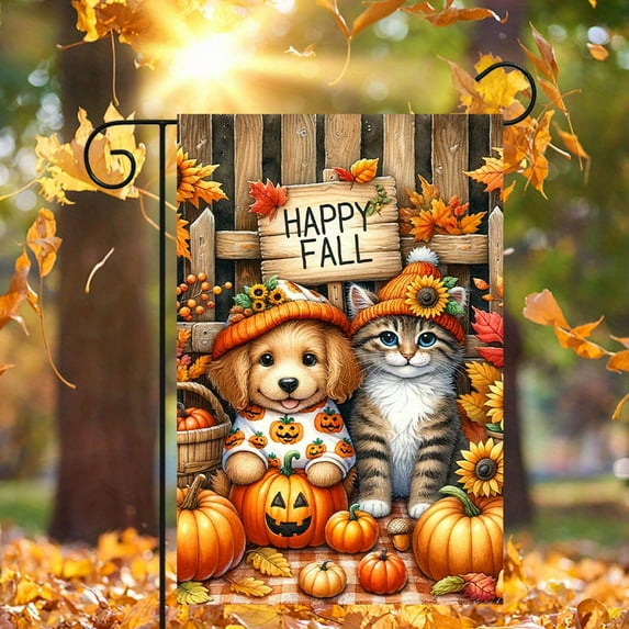 1 piece, double-sided Autumn Harvest Garden Flag - 2D Flat cute dog ...