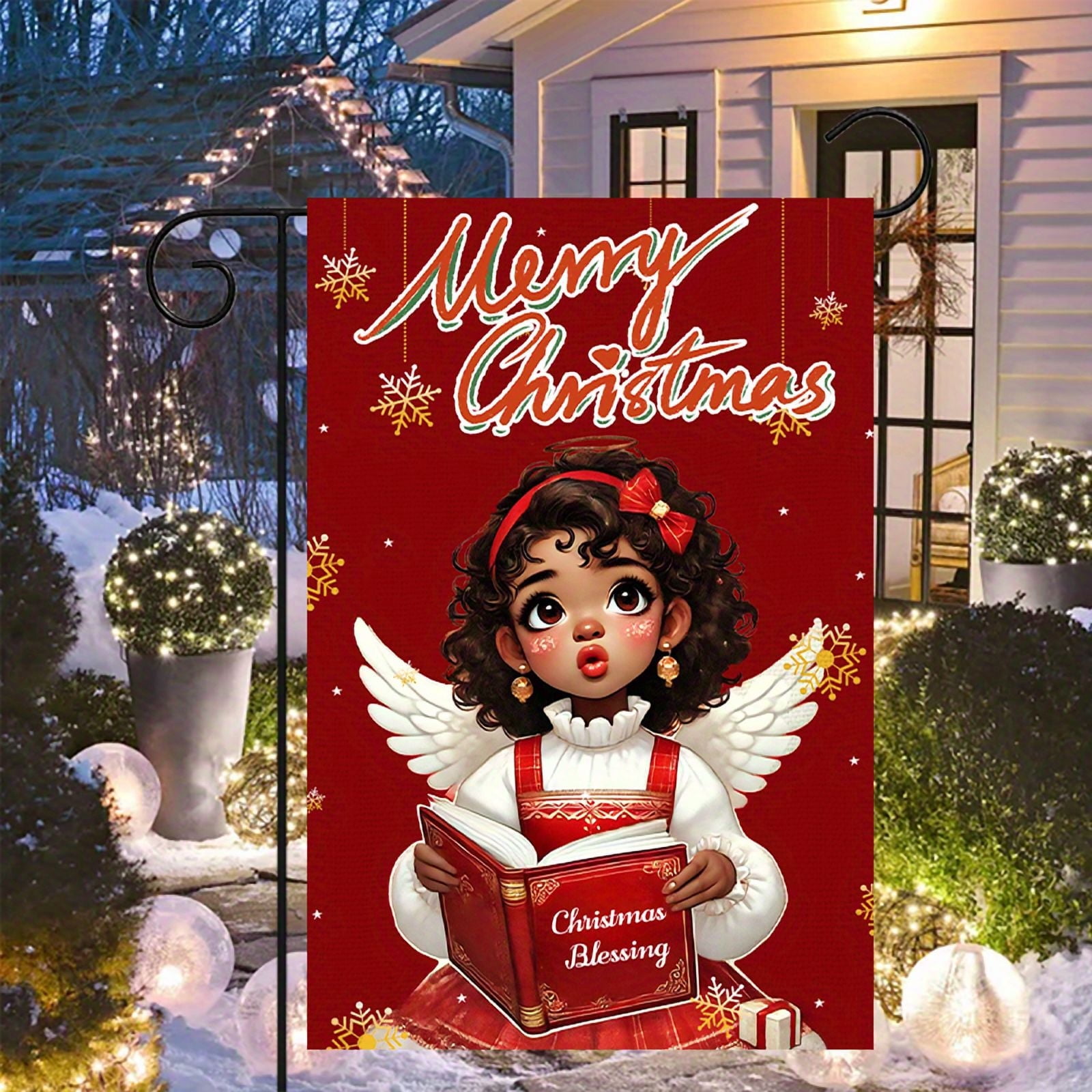 1 piece, double-sided Christmas Garden flag - 2D flat angel singing ...