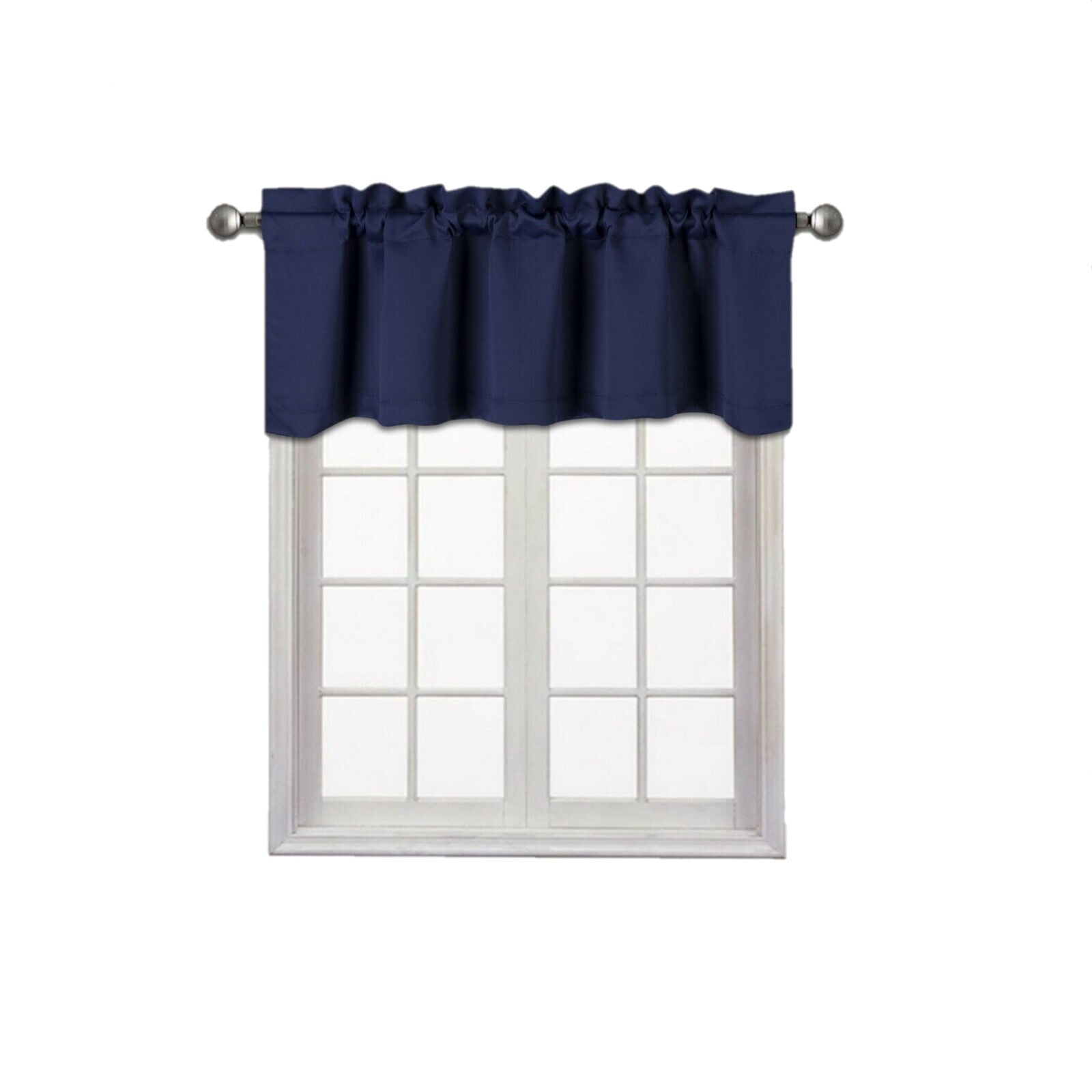 1 piece navy valance TVLO-18 blackout thermal tier window treatment rod ...