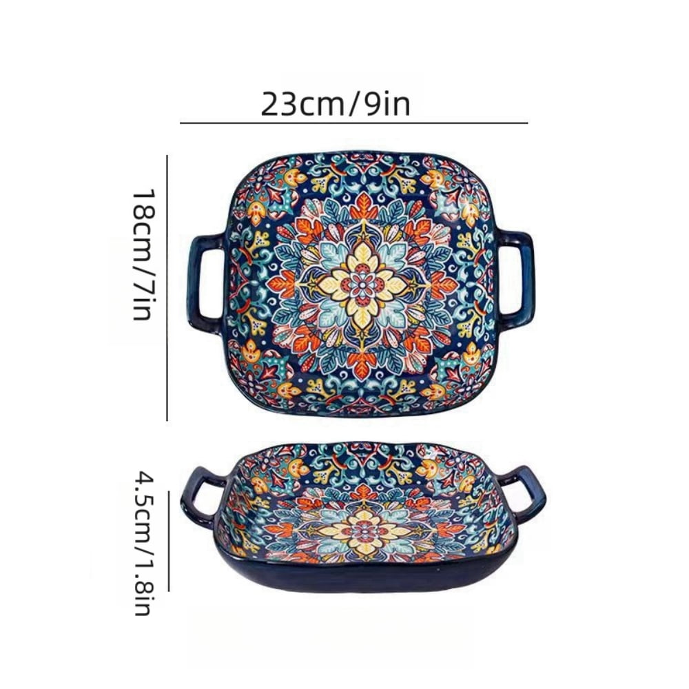1 piece of 9-inch Bohemian style salad plate with double ear ceramic ...