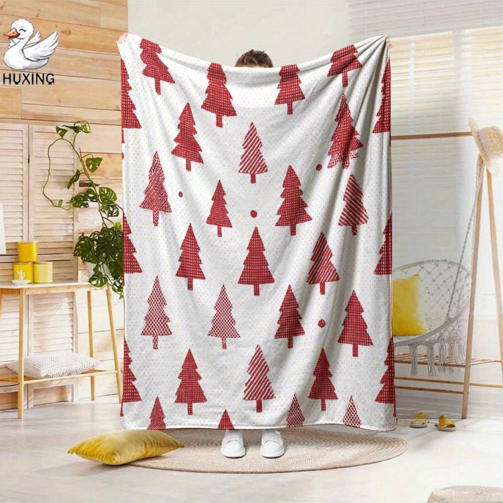 1 piece of Christmas red tree pattern flannel material on white ...